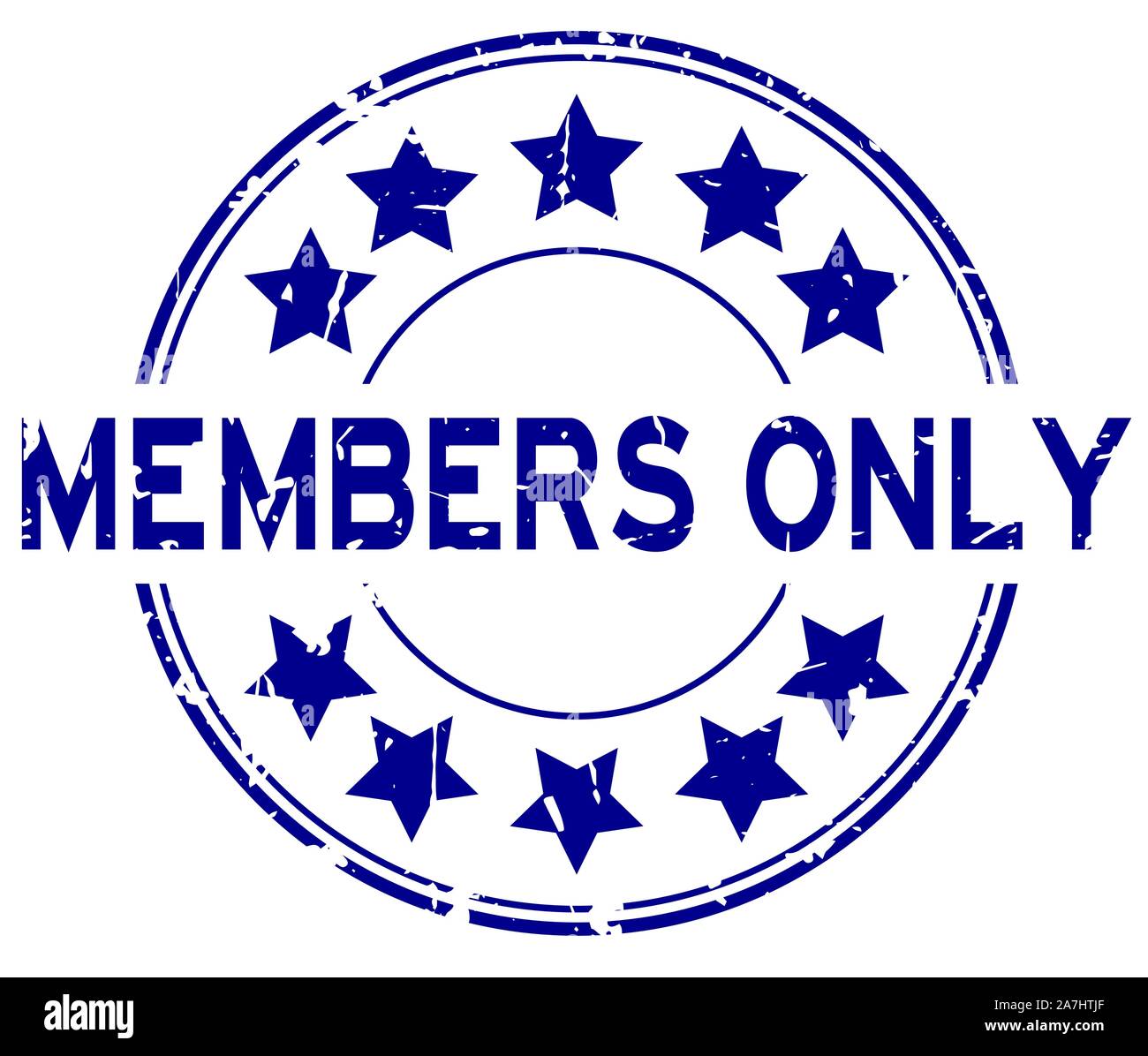 Grunge blue members only word with star icon rubber seal stamp on white ...