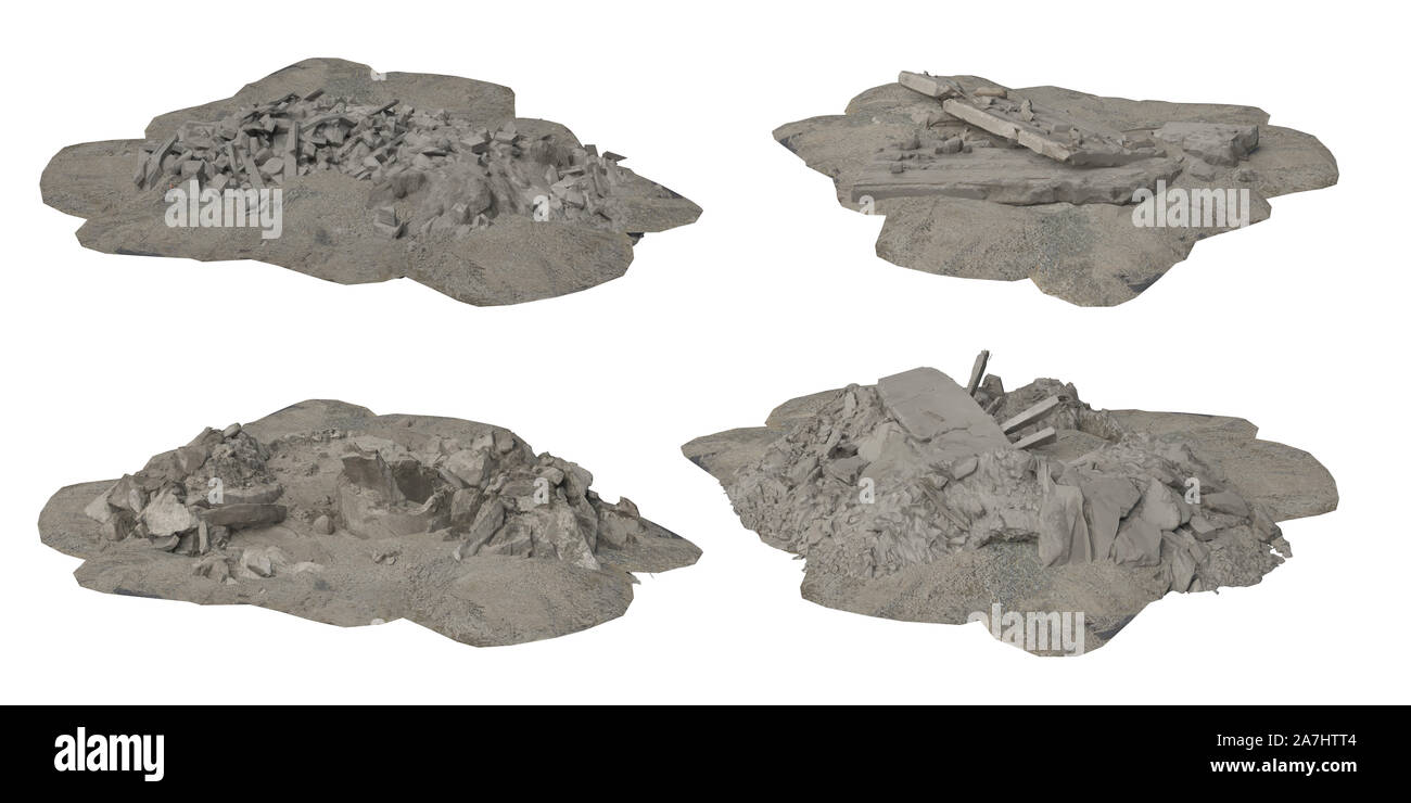 3D illustration heaps of rubble and debris isolated on white background ...
