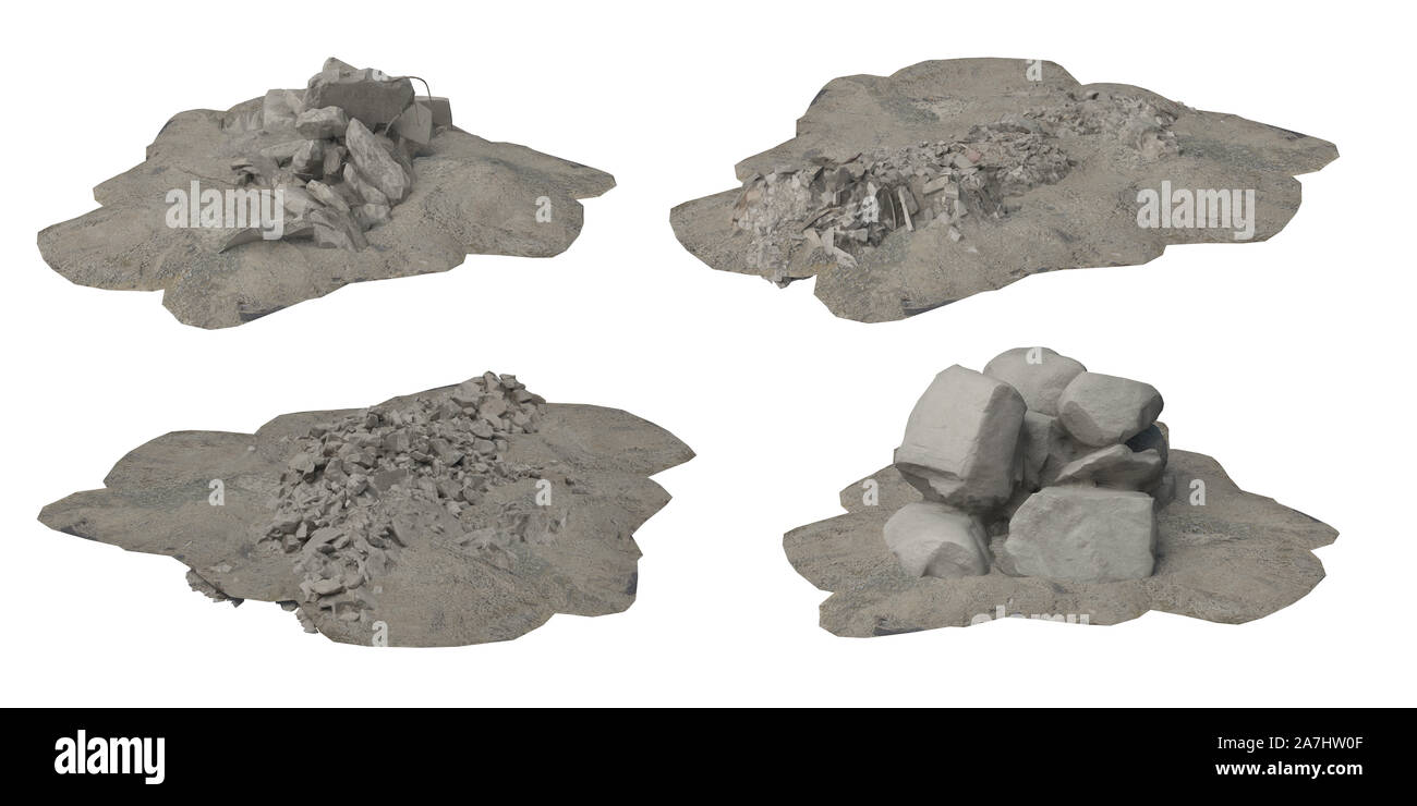 3D illustration heaps of rubble and debris isolated on white background ...