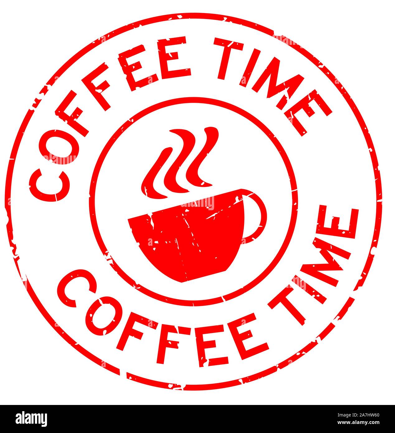 Grunge red coffee time word with cup icon round rubber seal stamp on ...