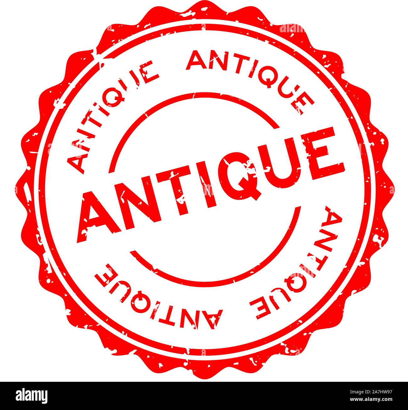 Grunge red antique word round rubber seal stamp on white background ...