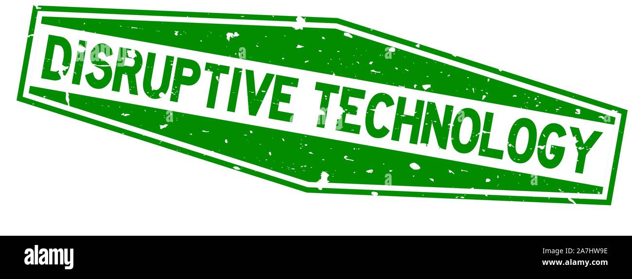 Grunge Green Disruptive Technology Word Hexagon Rubber Seal Stamp On
