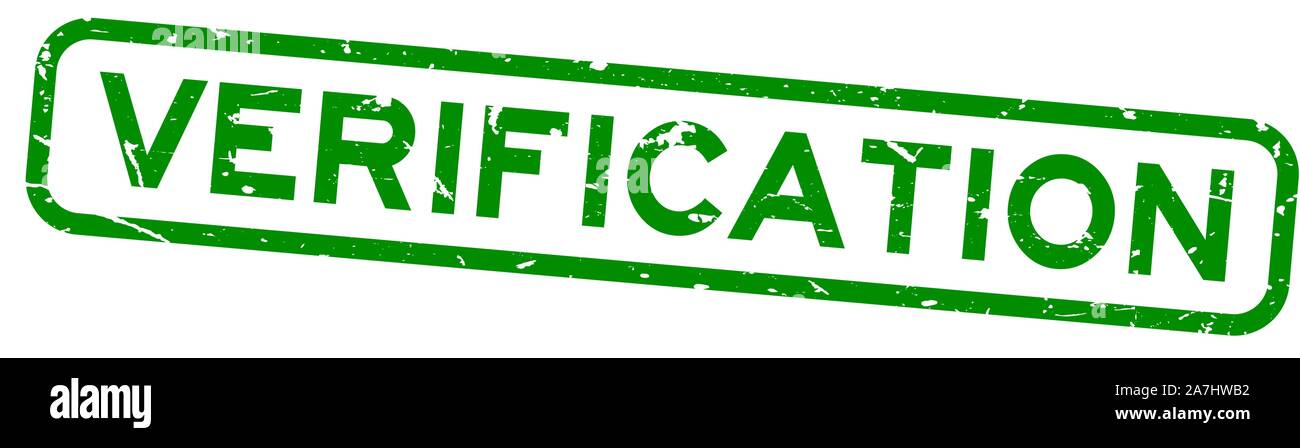 Grunge green verification word square rubber seal stamp on white ...