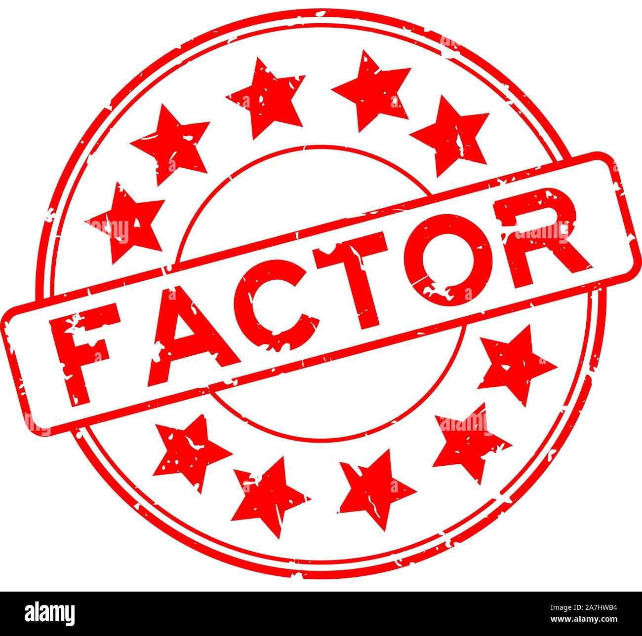 Grunge red factor word with star icon round rubber seal stamp on white ...