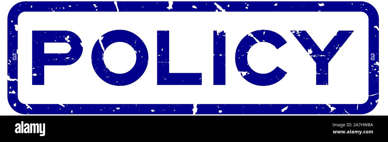 Grunge blue policy wording square rubber seal stamp on white background ...