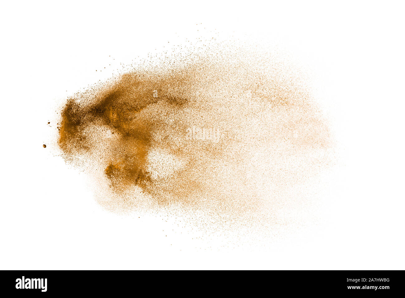 Freeze motion of brown powder exploding. Abstract design of brown dust ...