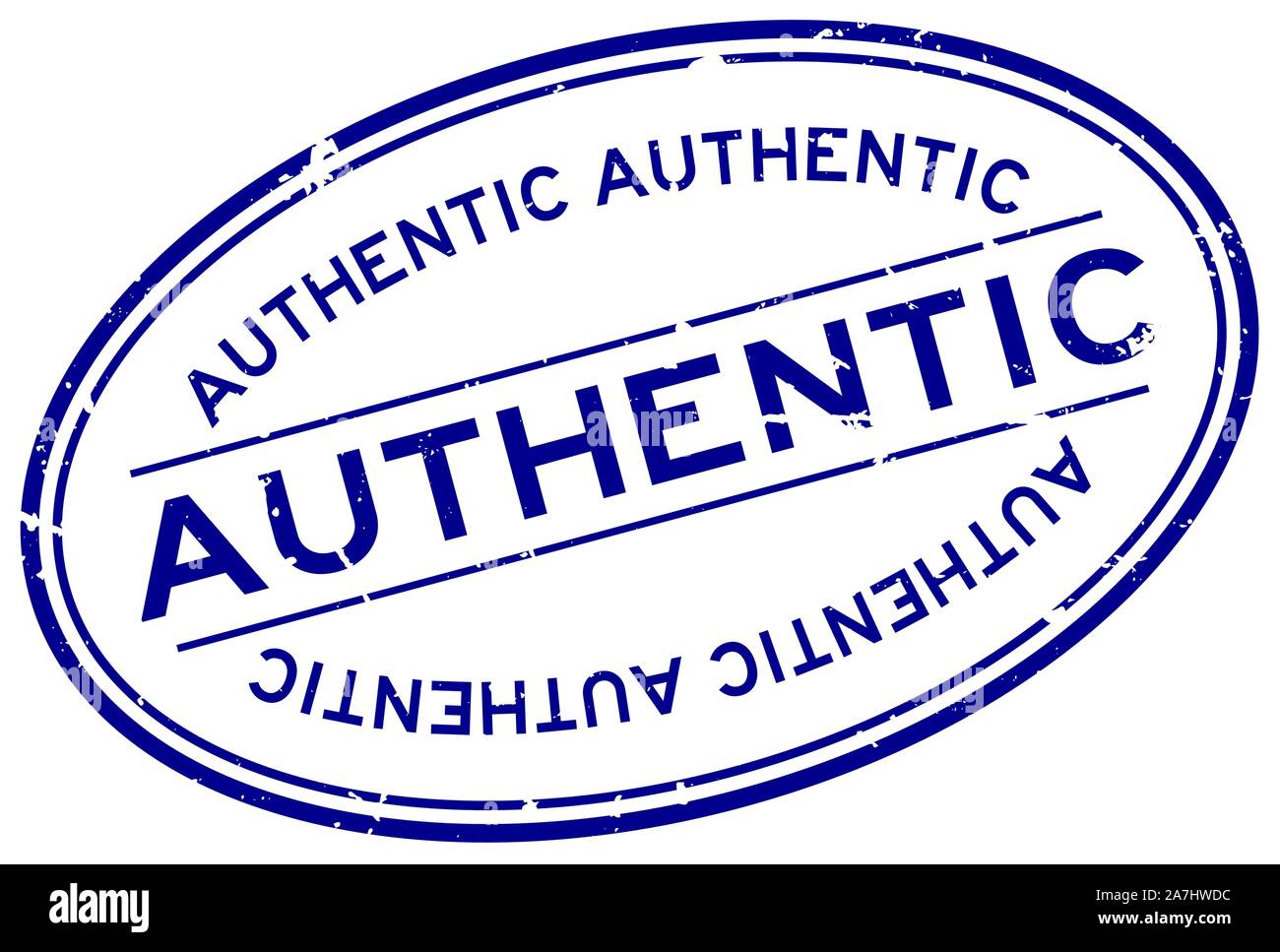 Grunge blue authentic word oval rubber seal stamp on white background ...