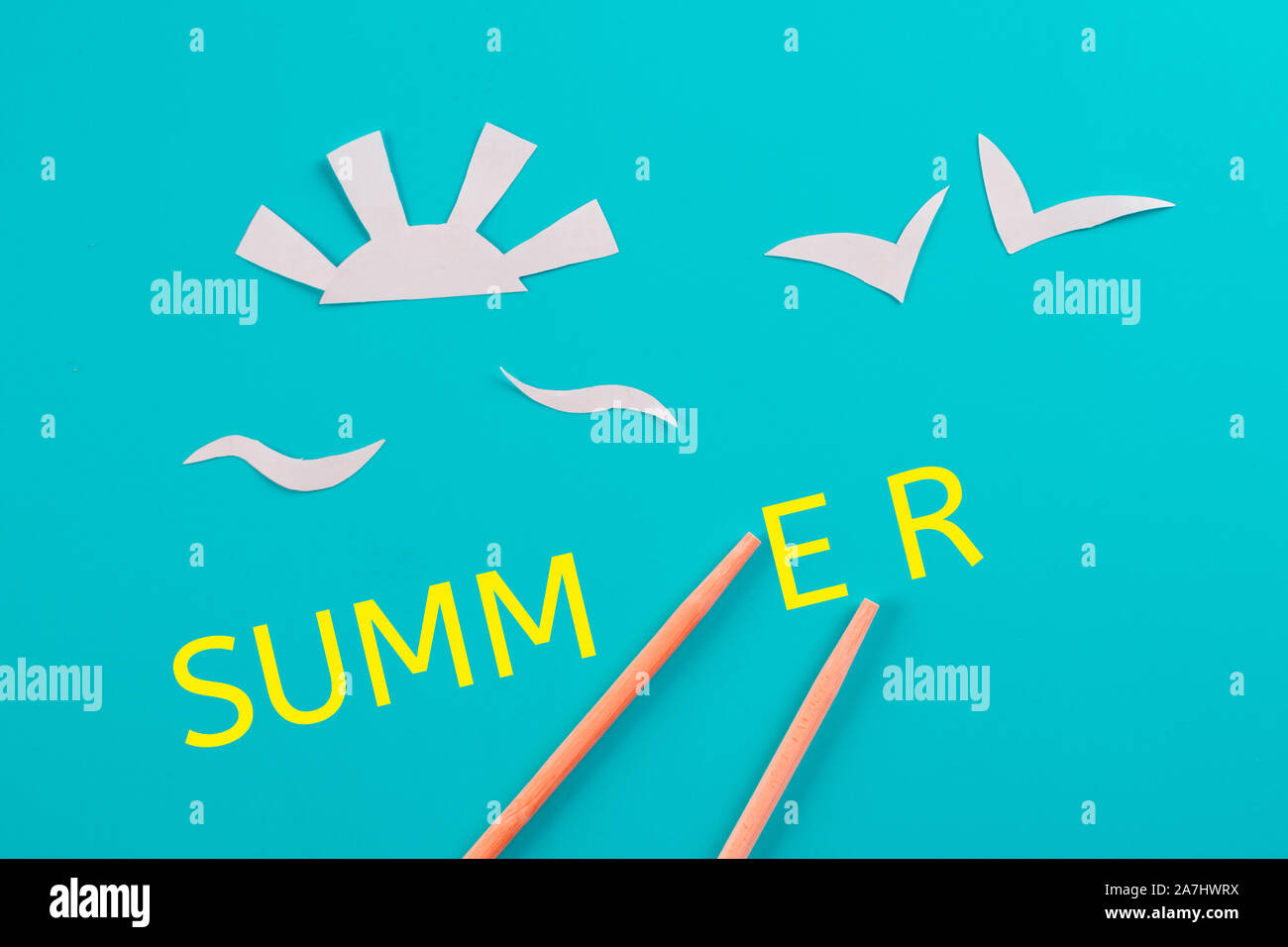 Summer concept image. Paper art of sea and sun Stock Photo - Alamy
