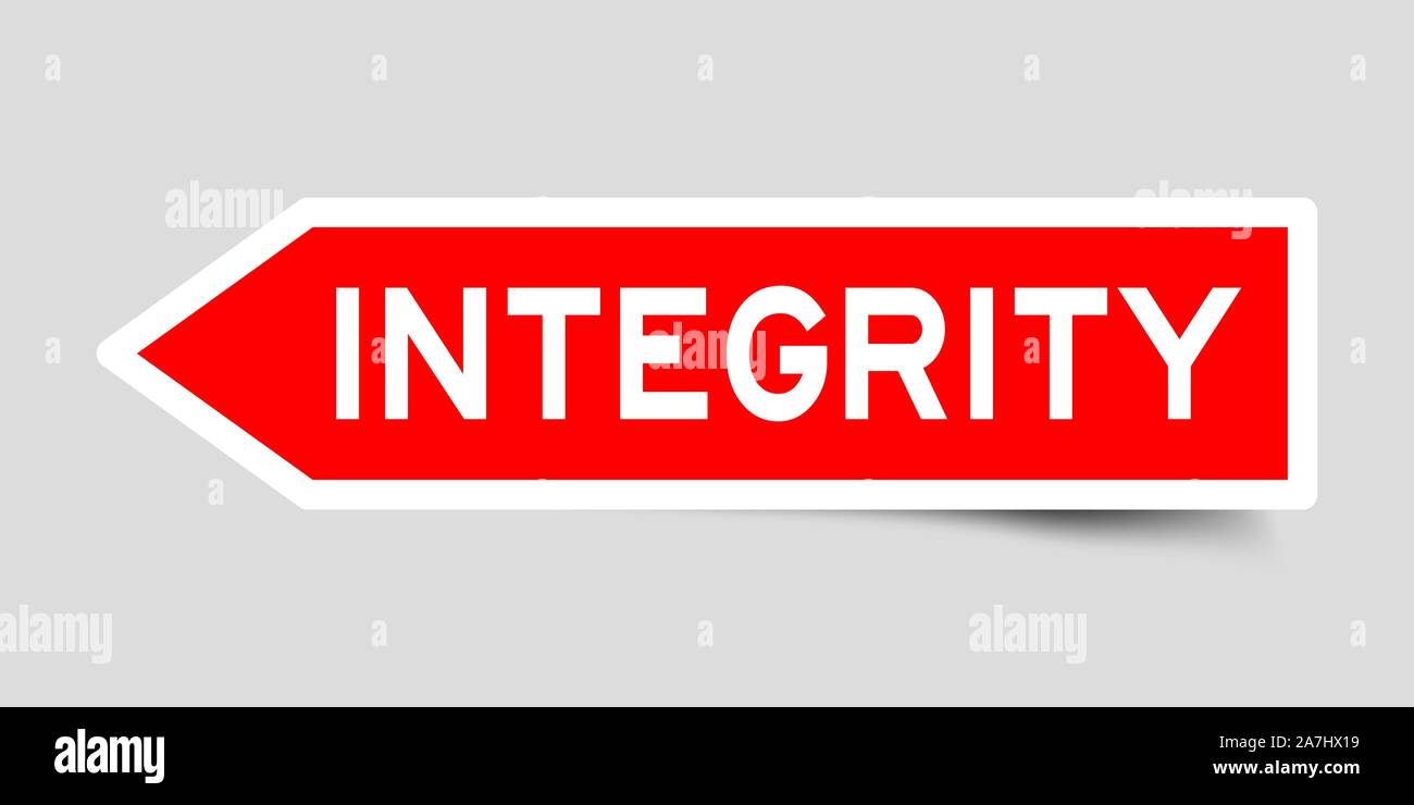 Red color arrow sticker with word integrity on gray background Stock ...