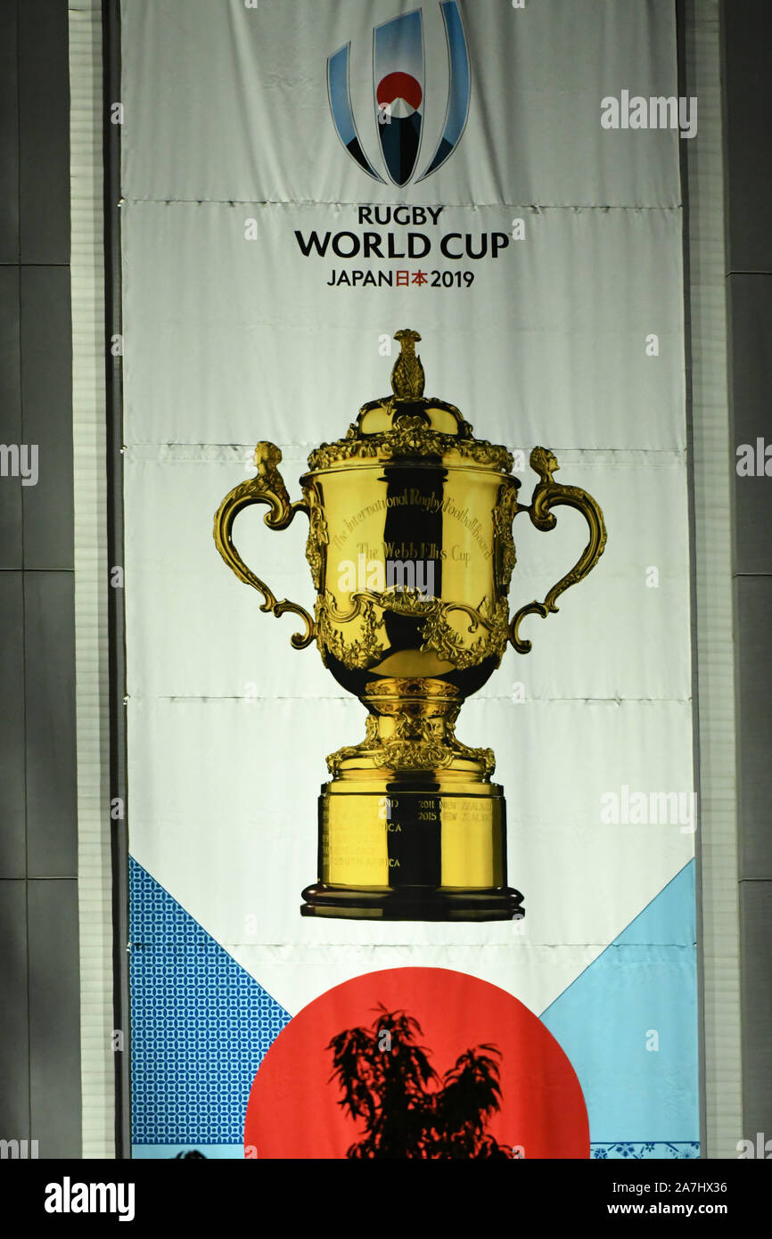 Tokyo, Japan. 2nd Nov, 2019. A poster of the RWC 2019 can be seen near ...