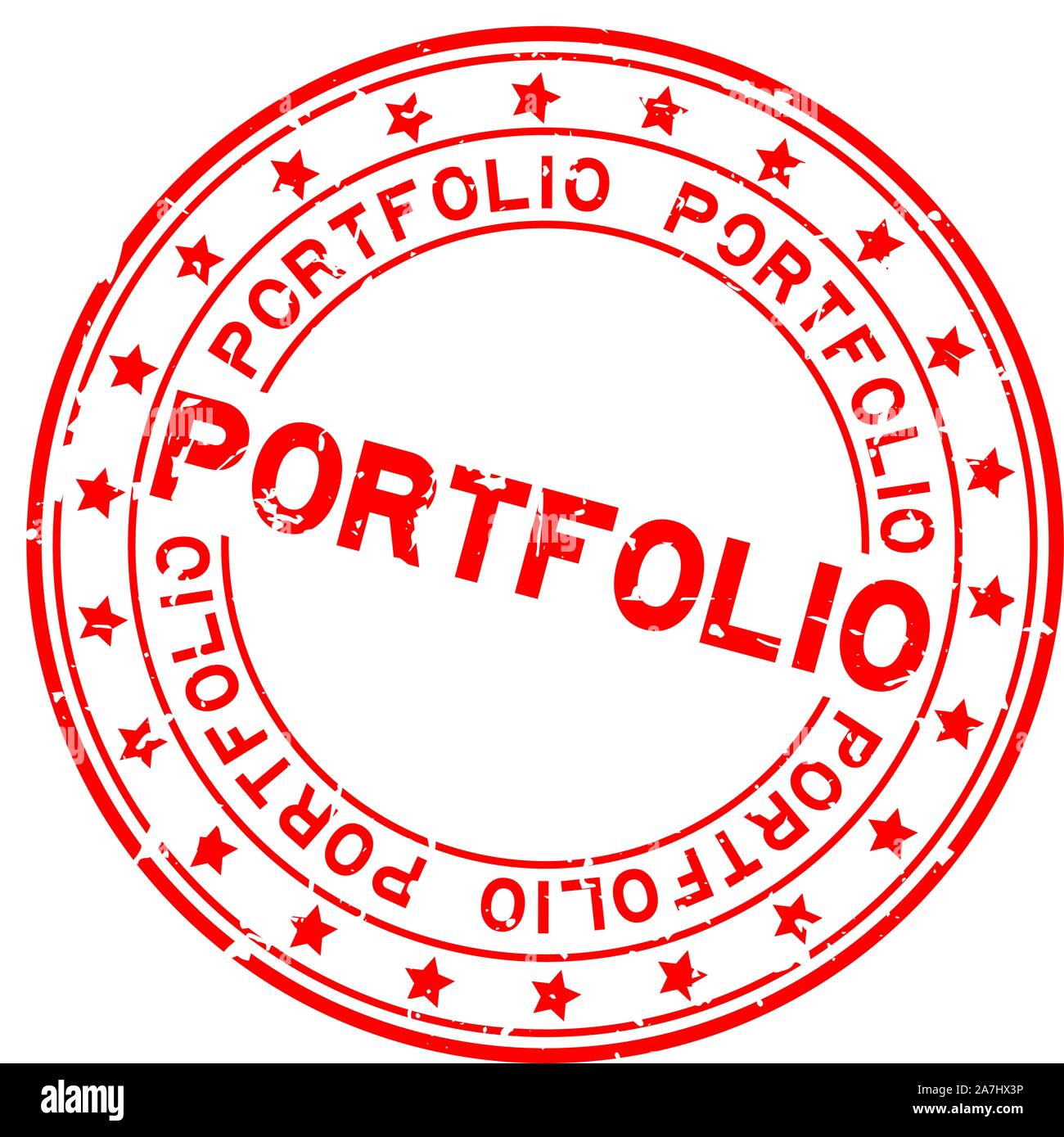 Grunge red portfolio word with star icon round rubber seal stamp on ...