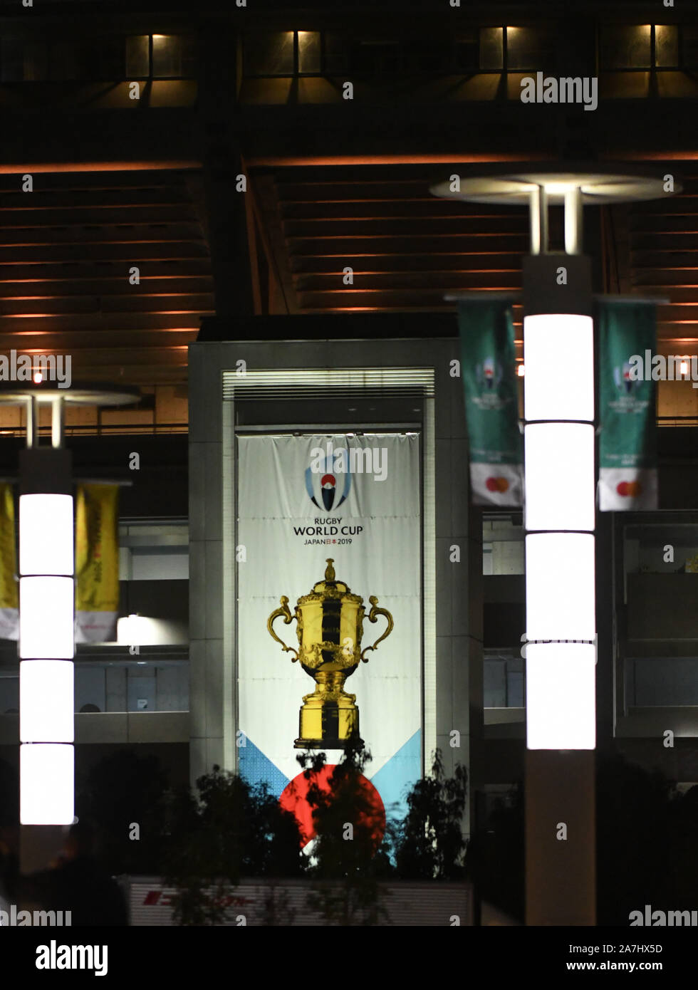 Tokyo, Japan. 2nd Nov, 2019. A poster of the RWC 2019 can be seen near ...