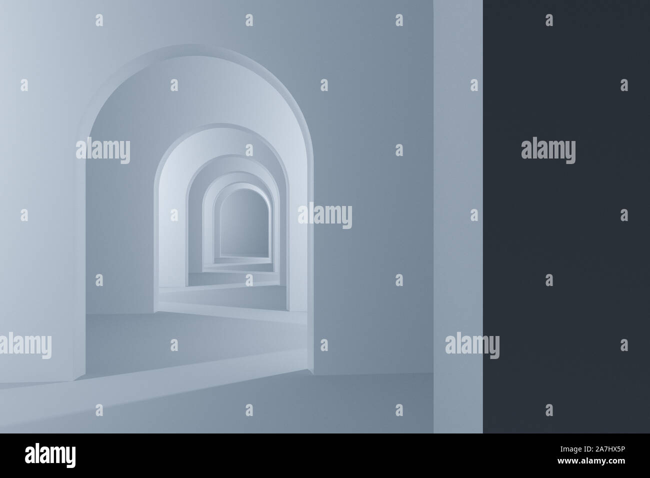 Dark room with a glowing and bright door, 3d rendering. Computer ...