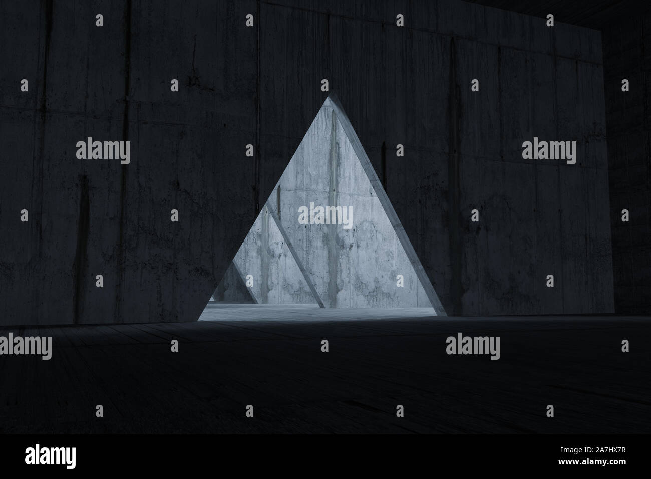 Dark room with a glowing and bright door, 3d rendering. Computer ...