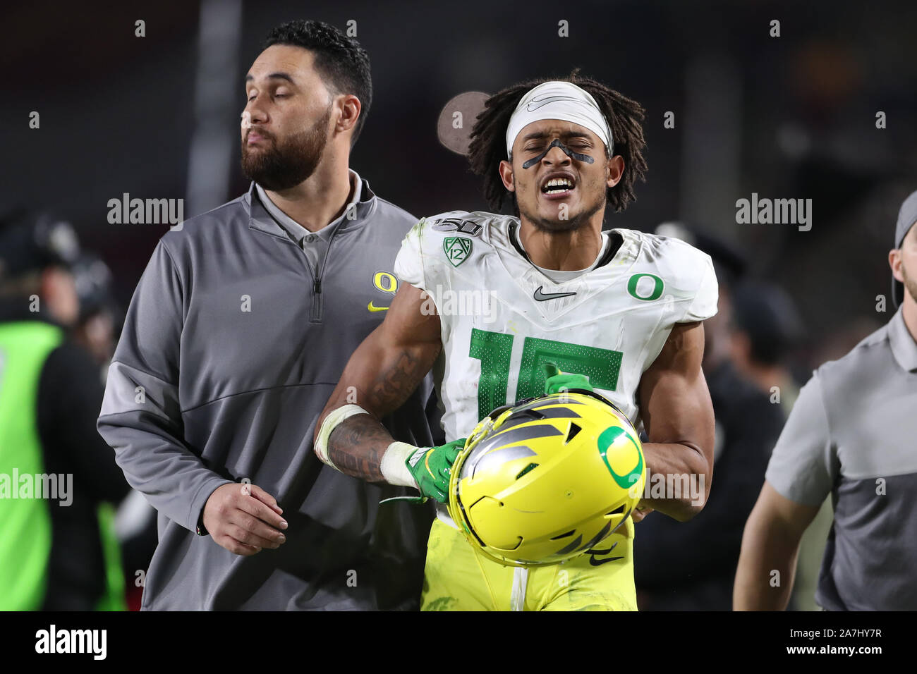 November 2, 2019: Oregon Ducks safety Nick Pickett (16) its escorted ...