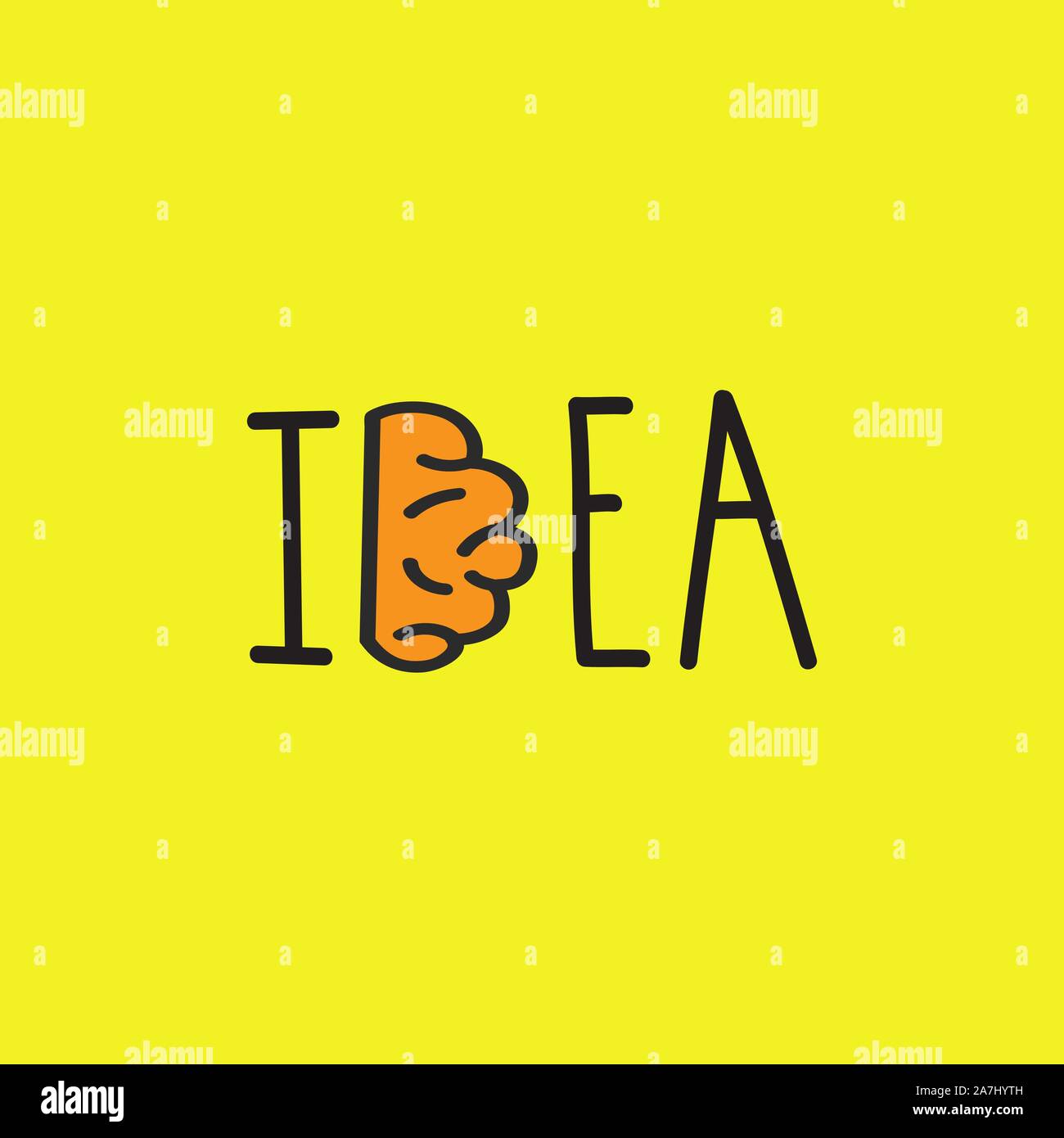 Idea concept, lettering idea with brain, creative vector mind sign ...