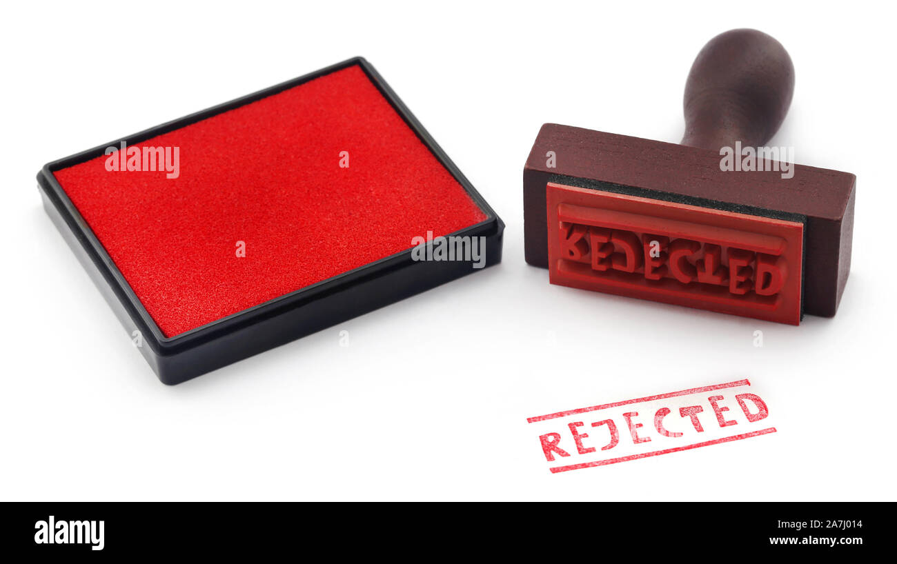 Rejected text with rubber stamp over white background Stock Photo - Alamy