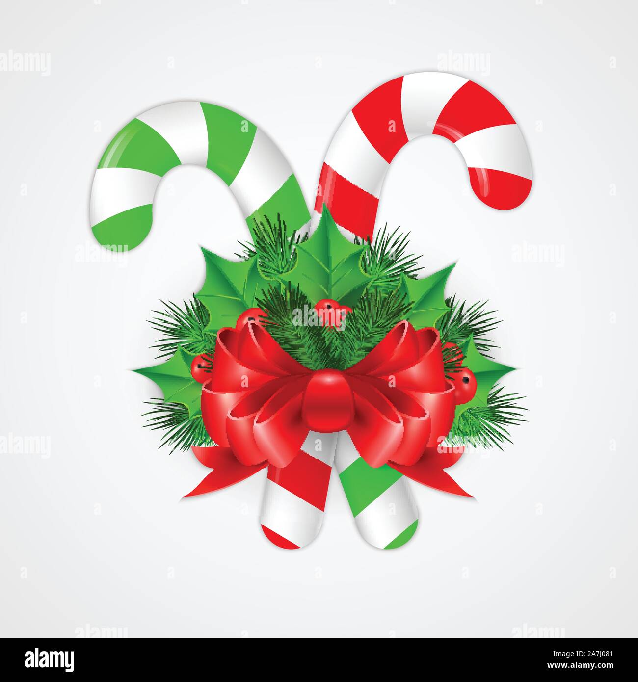 Traditional christmas candy cane with decor. Vector illustration Stock ...