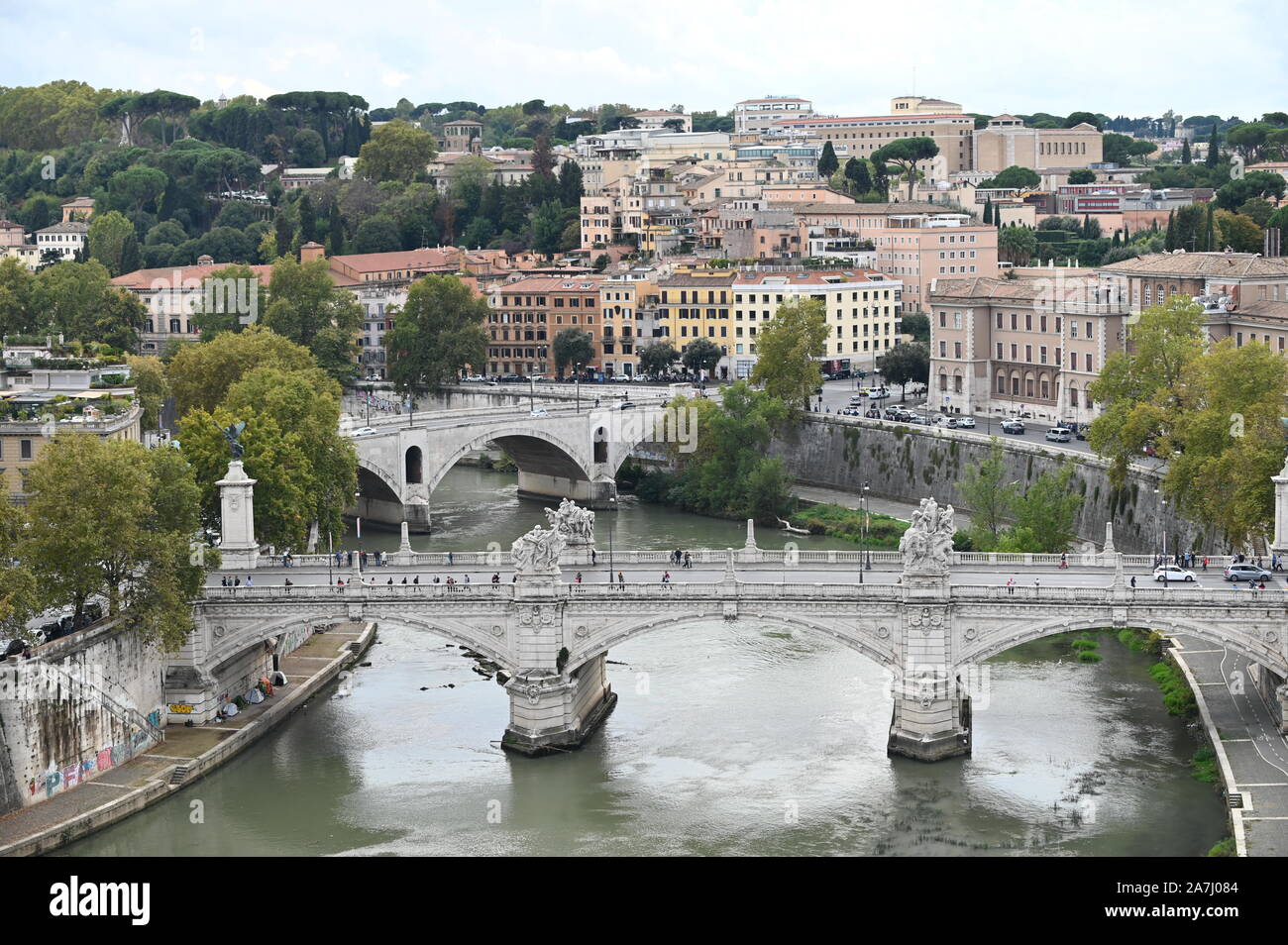 view from Castello d'Angelo over the famous city of Rome, Italy to the ...