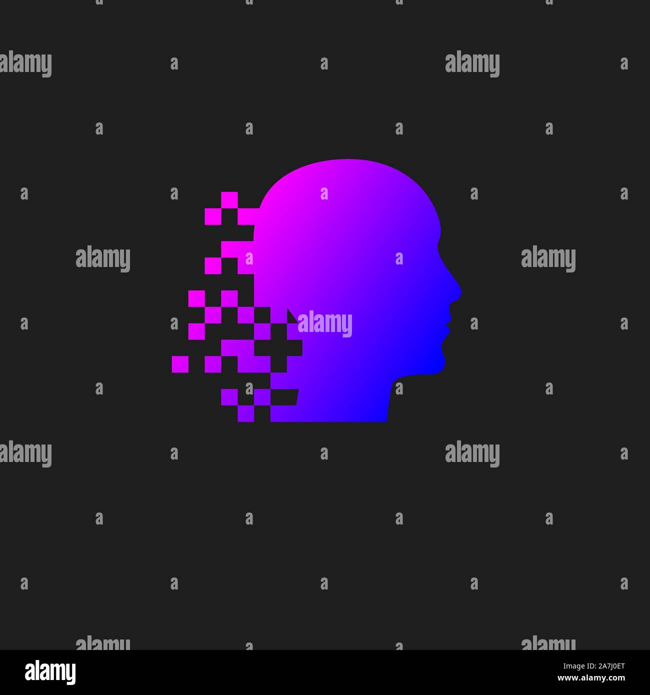 Head with pixel logo, human digital brain icon, color vector mind sign ...
