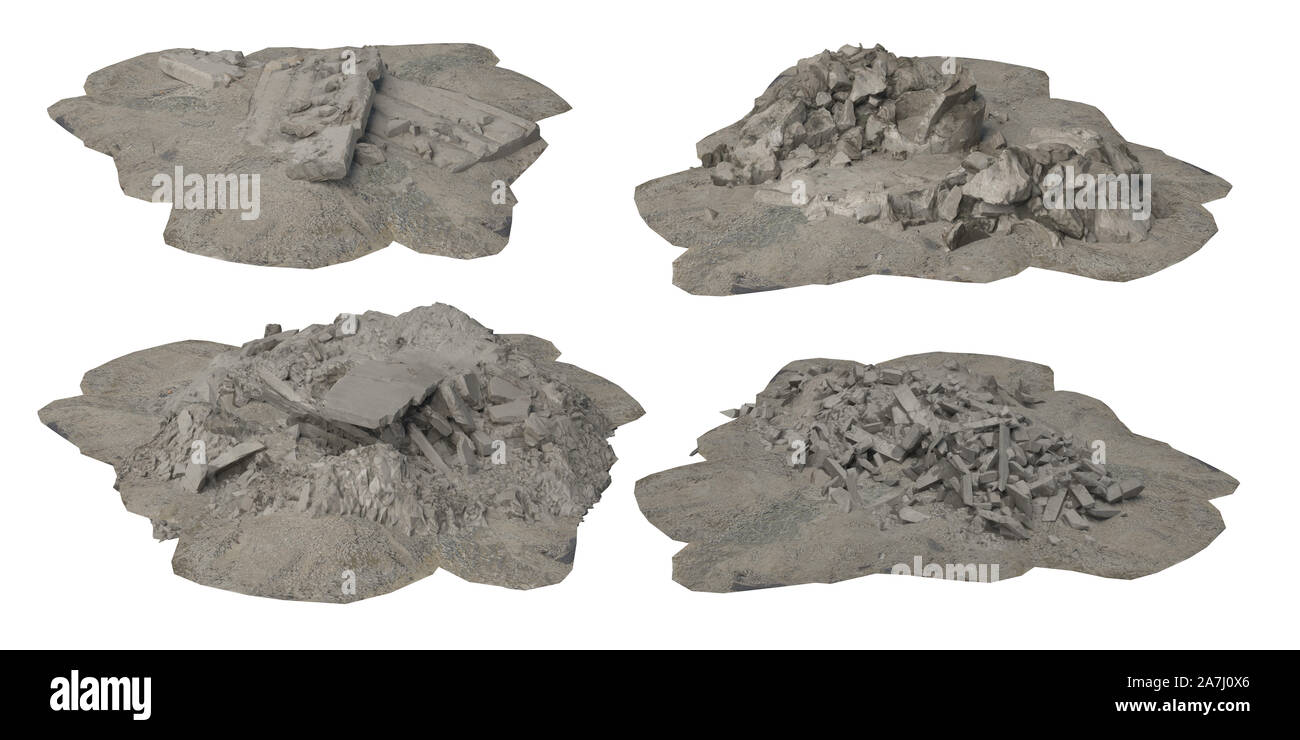 3D illustration heaps of rubble and debris isolated on white background ...