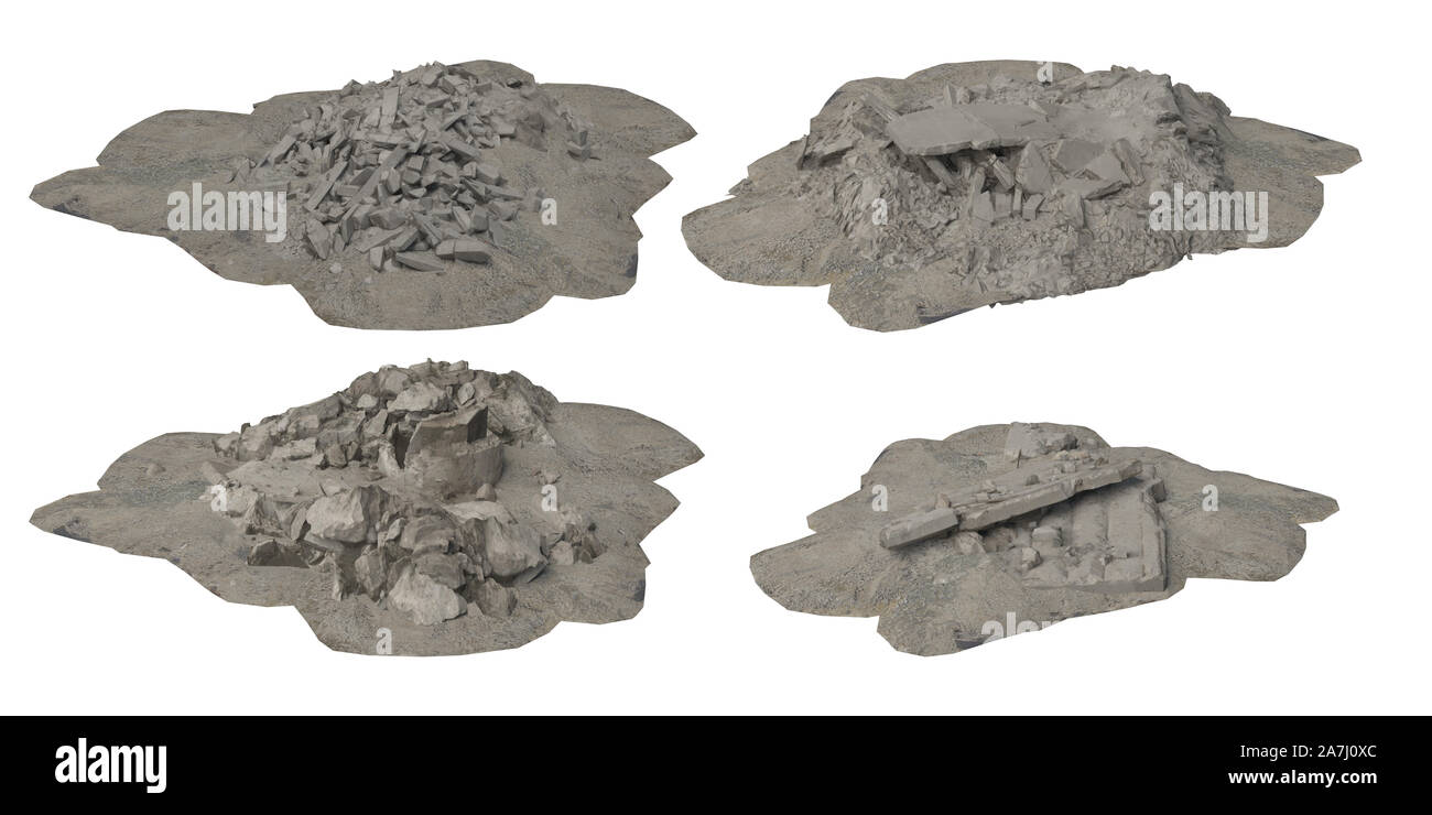 3D illustration heaps of rubble and debris isolated on white background ...