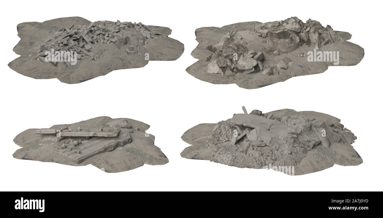 3D illustration heaps of rubble and debris isolated on white background ...