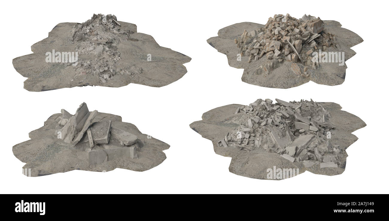 3D illustration heaps of rubble and debris isolated on white background ...