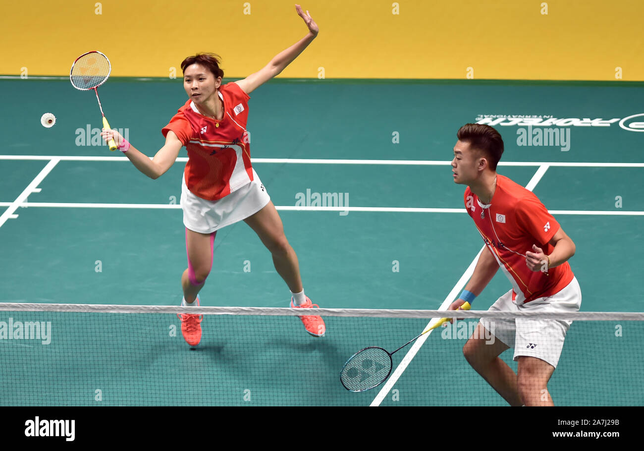 Macao, China. 3rd Nov, 2019. Wang Chi-Lin/Cheng Chi Ya (L) of Chinese ...
