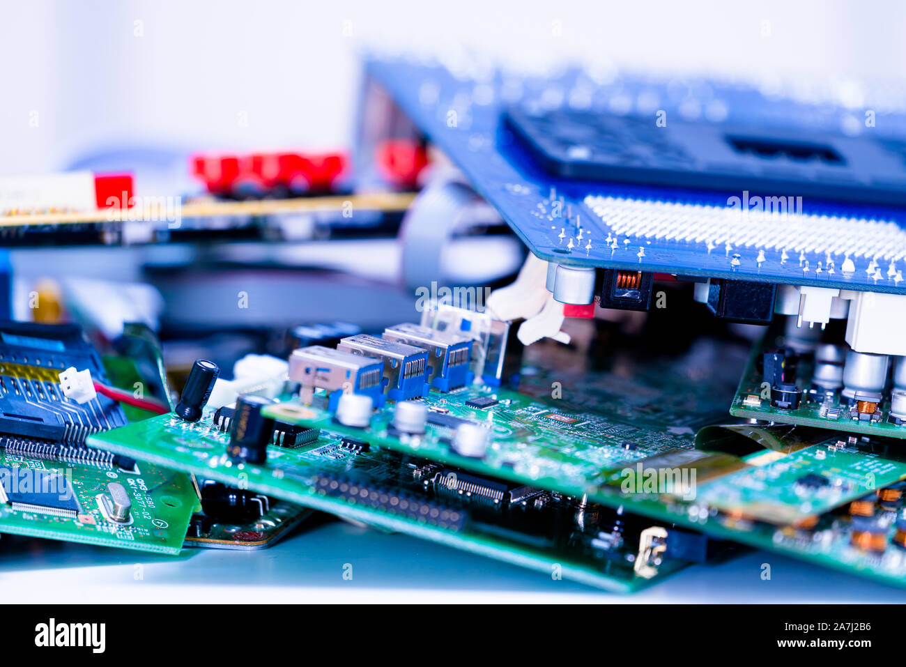 electronic PCB garbage as background from recycle industry and old ...