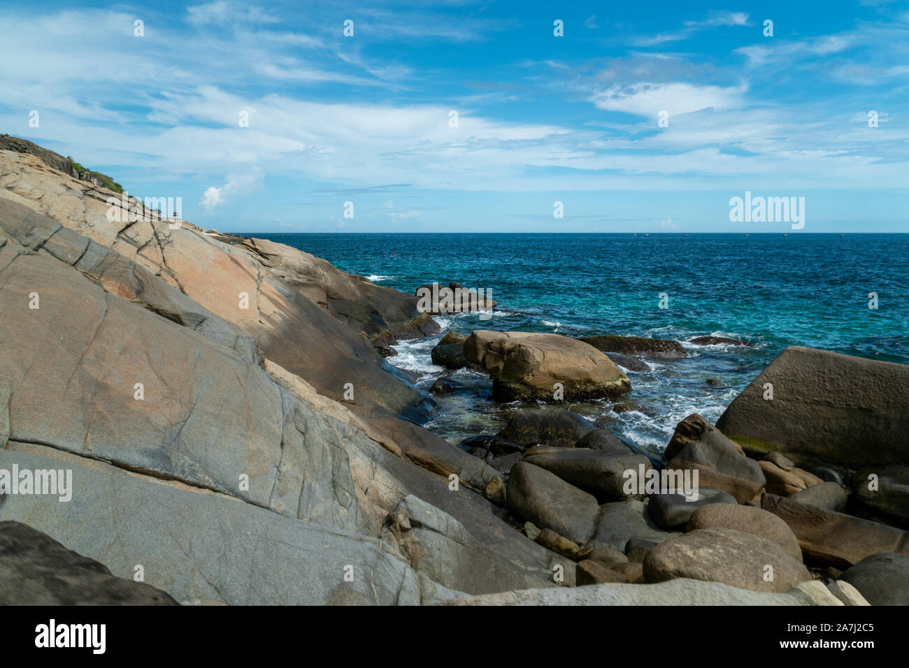 Panoramic view of colorful huge cliff at the sea of South China Stock ...