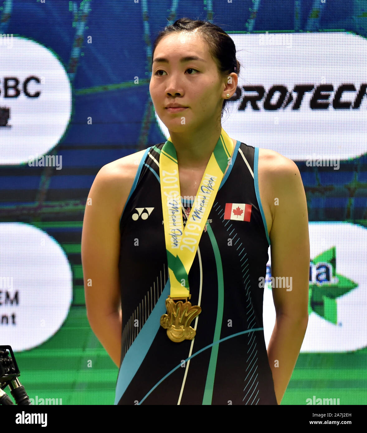 Macao, China. 3rd Nov, 2019. First-placed Michelle Li of Canada poses ...