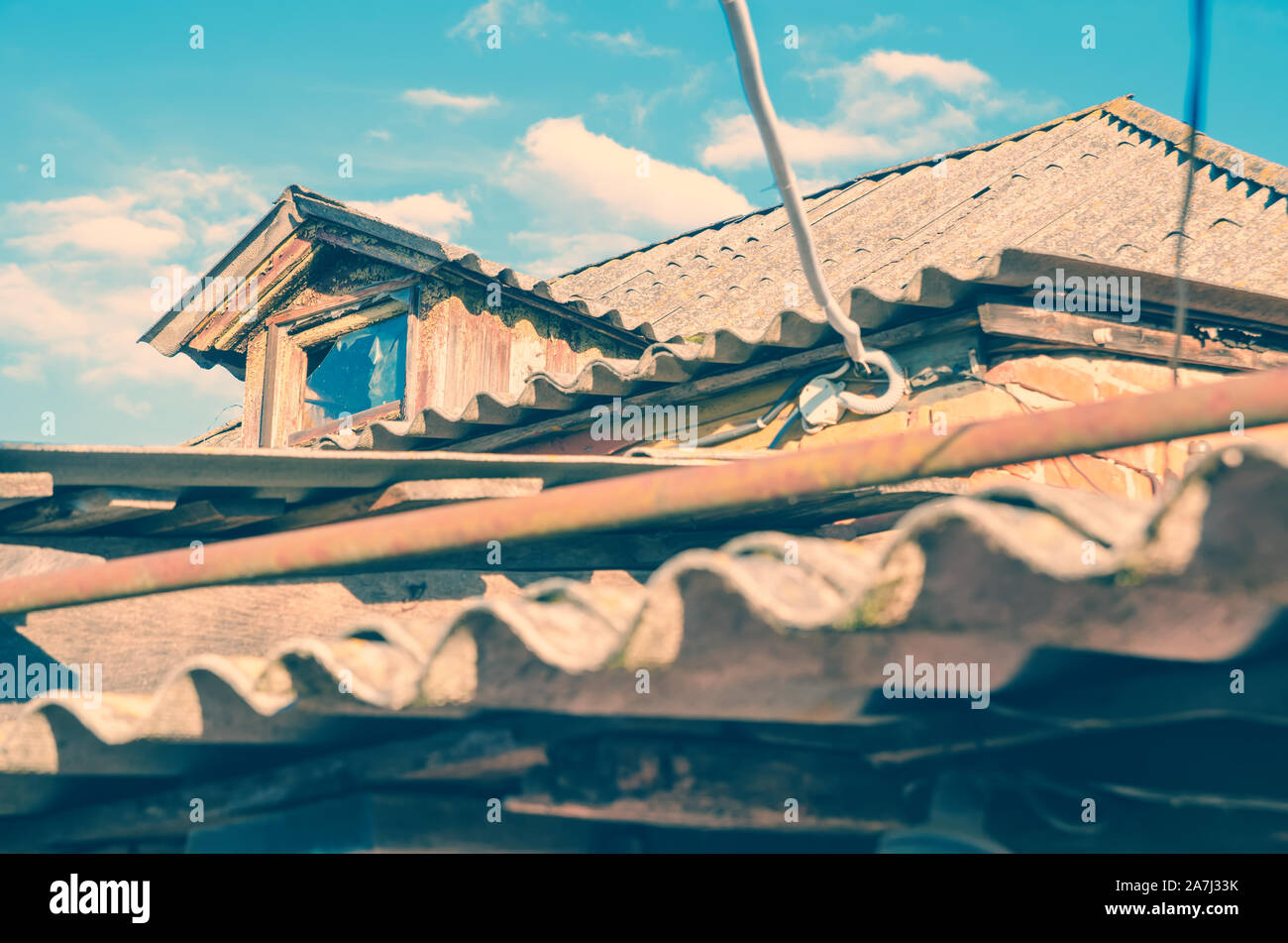 old slate roof with attic window Stock Photo - Alamy