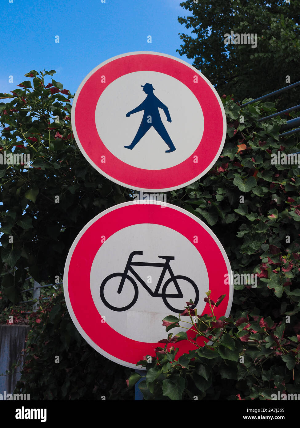 no entry sign for pedestrians and bicycles on a motorway Stock Photo ...
