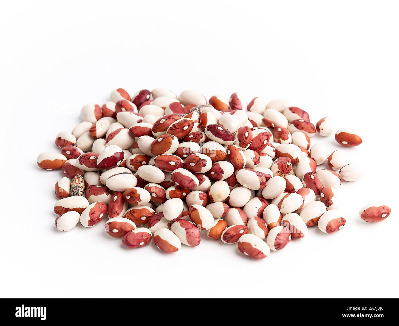 bunch of raw white-red beans on a white background, close up Stock ...