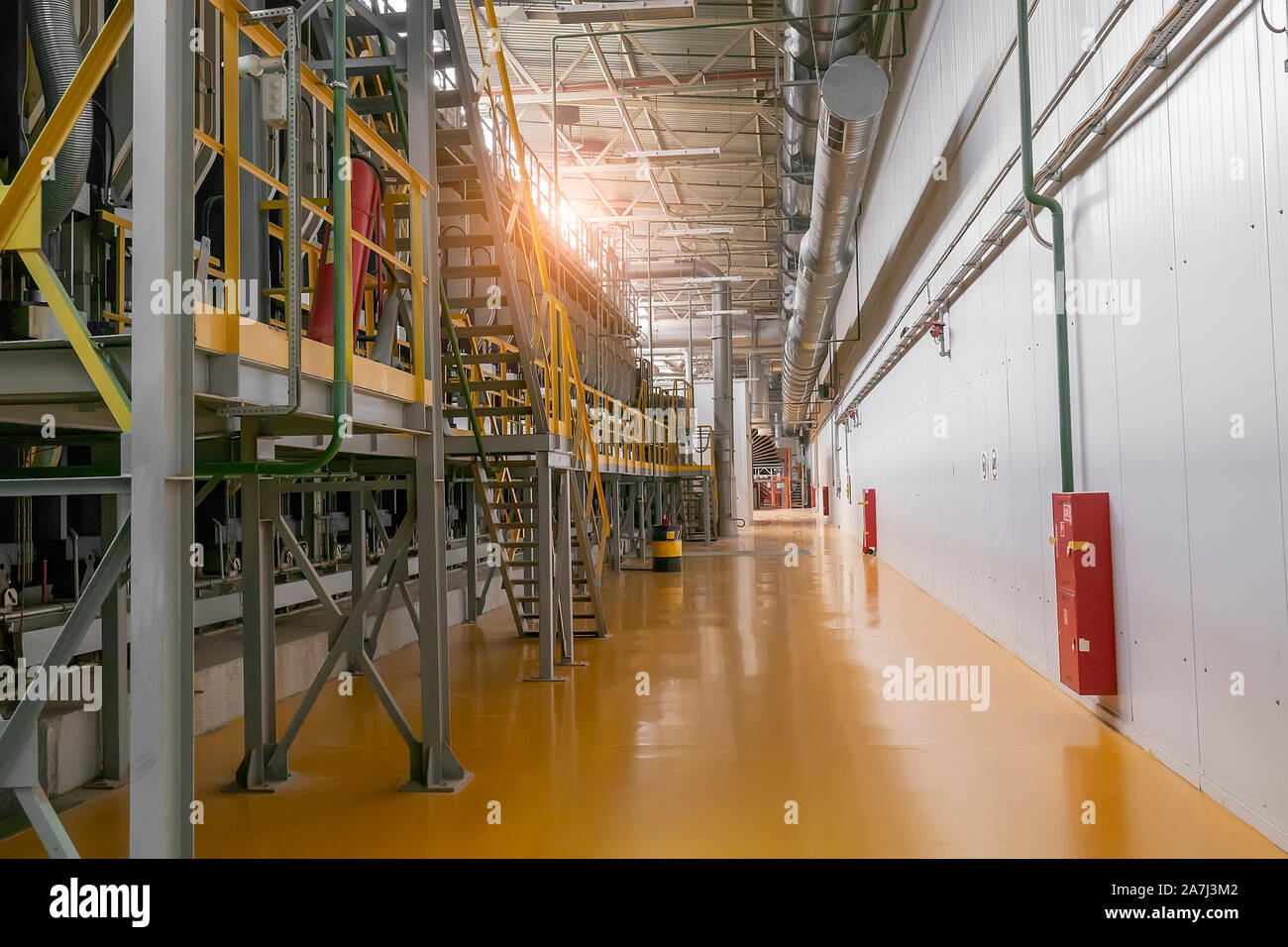 hall of an industrial factory with woodworking equipment Stock Photo ...