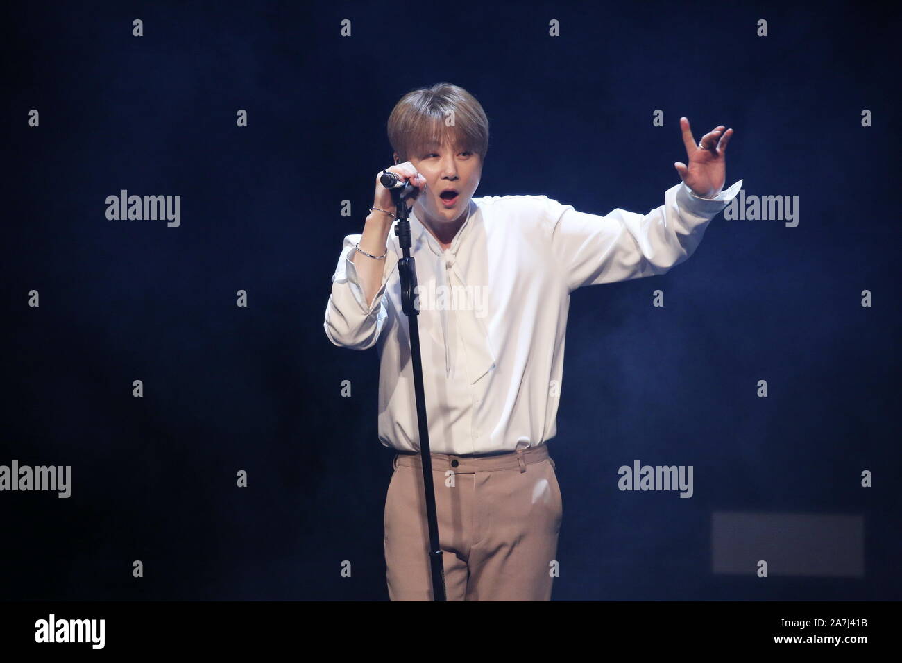 South Korean singer Shin Hye-sung of Korean boy group Shinhwa performs ...