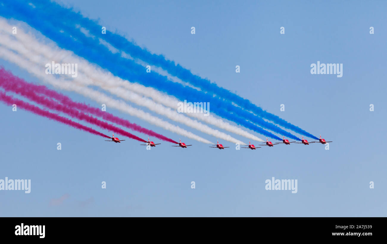 RAF aerobatics display team the Red Arrows give an air display Stock ...