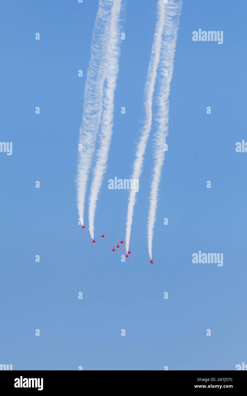 SILVERSTONE,ENGLAND - JULY 08: RAF aerobatics display team the Red ...