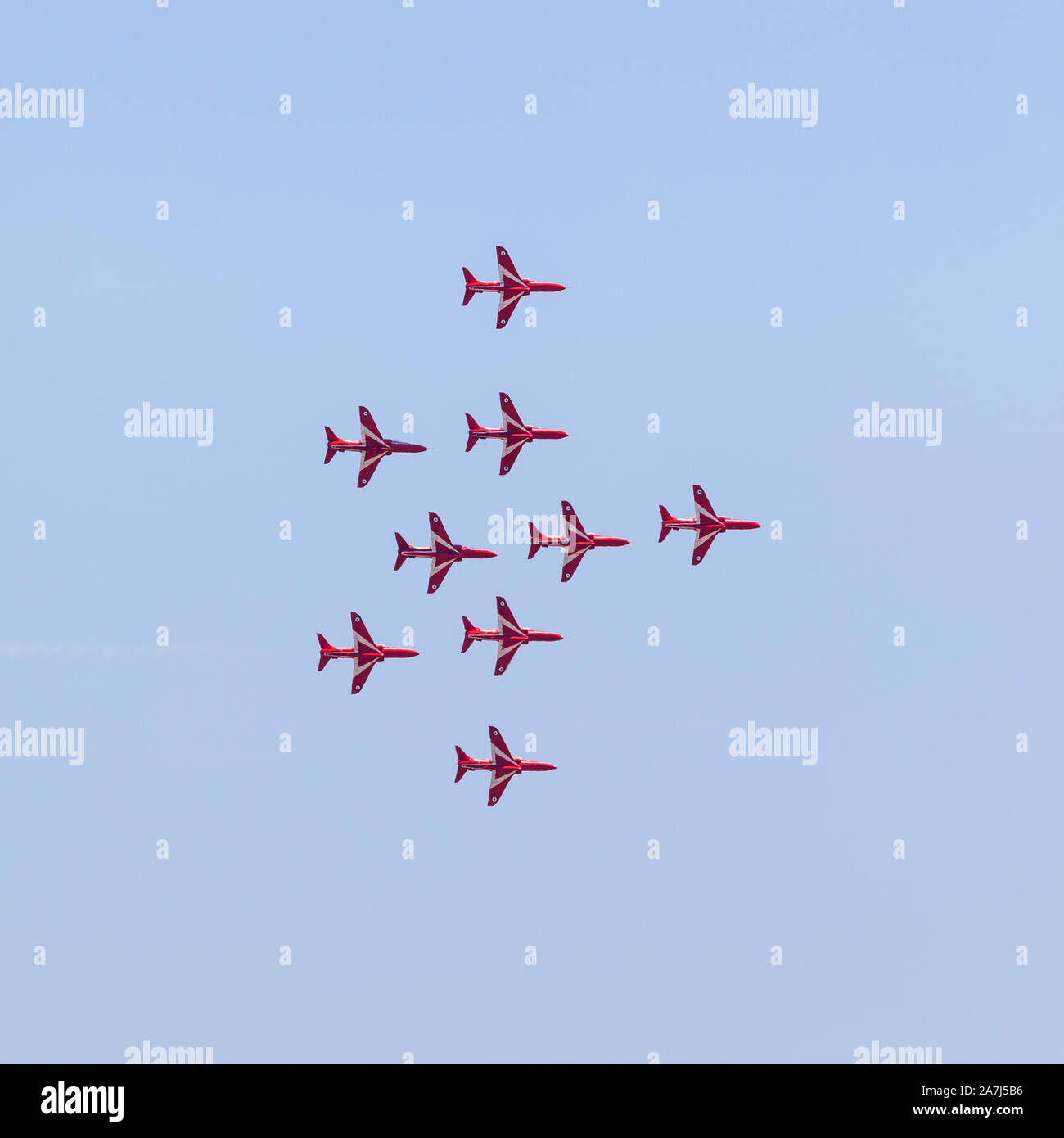 RAF aerobatics display team the Red Arrows give an air display Stock ...