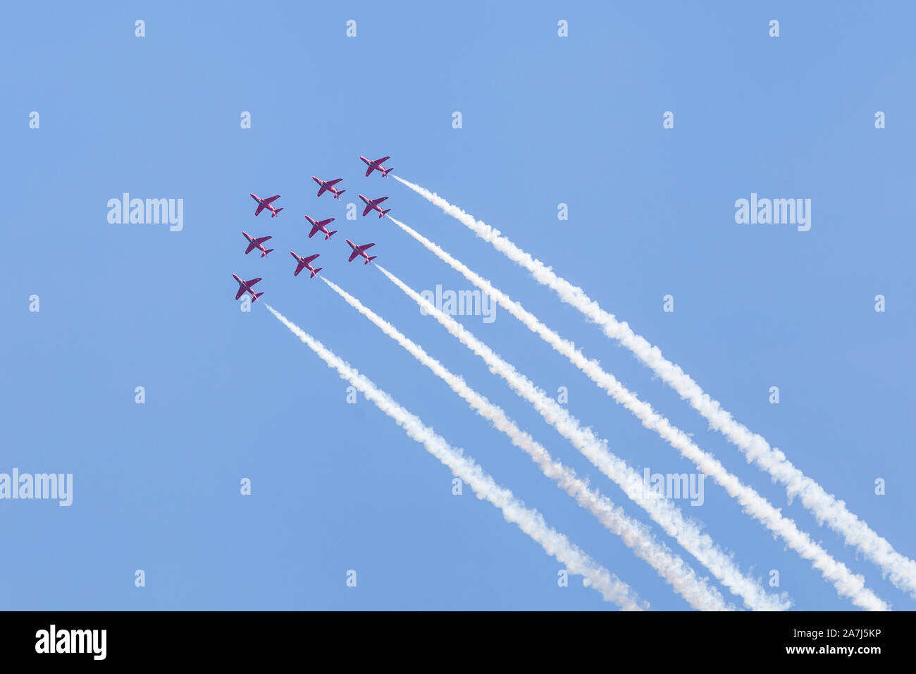 SILVERSTONE,ENGLAND - JULY 08: RAF aerobatics display team the Red ...