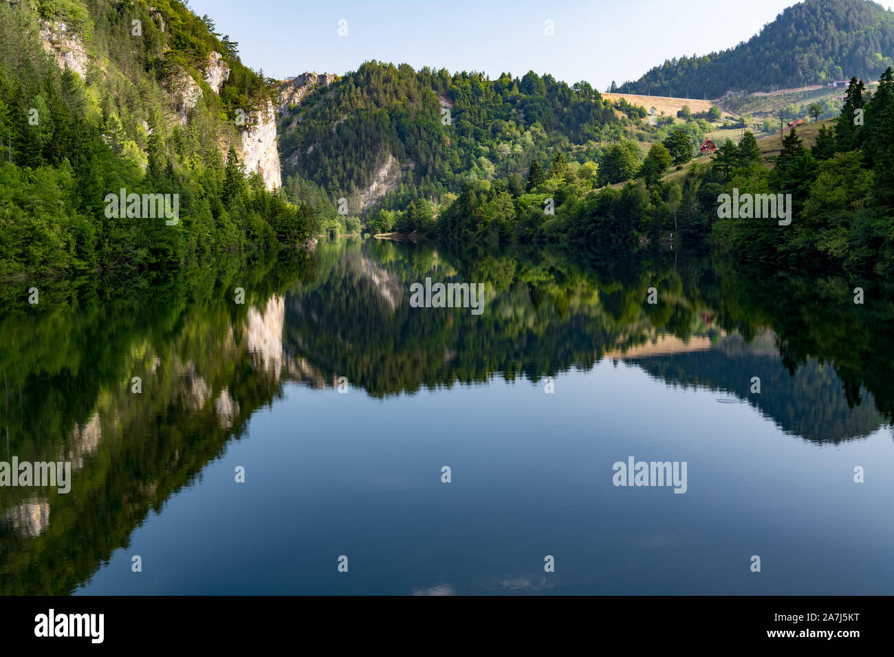 Beautiful aqua and blue colors of the lake Spajici, and the river Beli ...