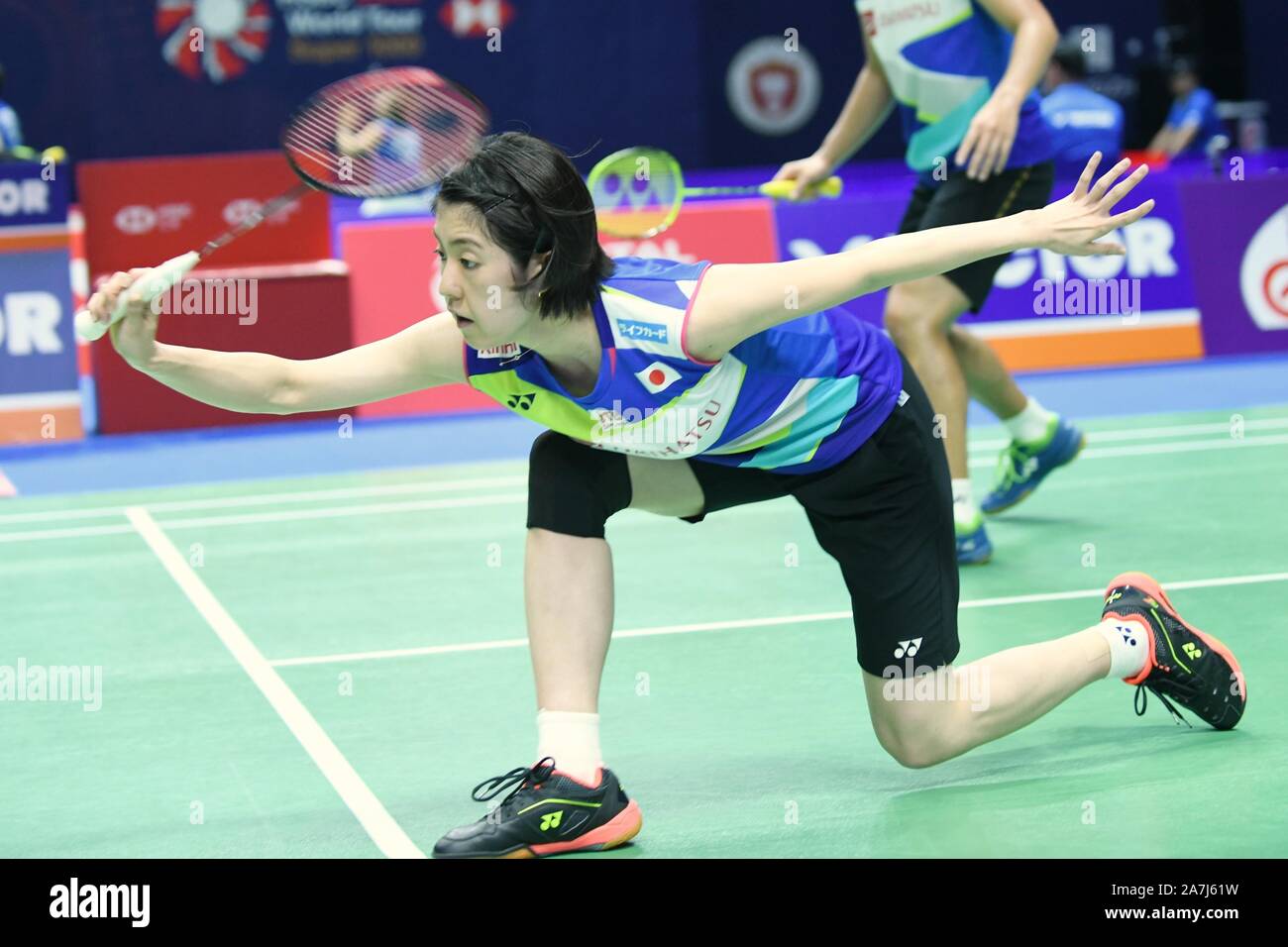 Japanese professional badminton players Kohei Gondo and Ayane Kurihara ...