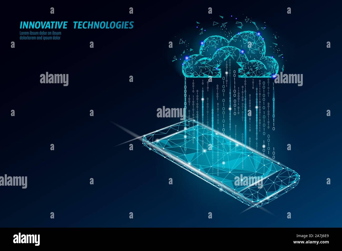 Cloud computing online storage low poly. Polygonal future modern ...