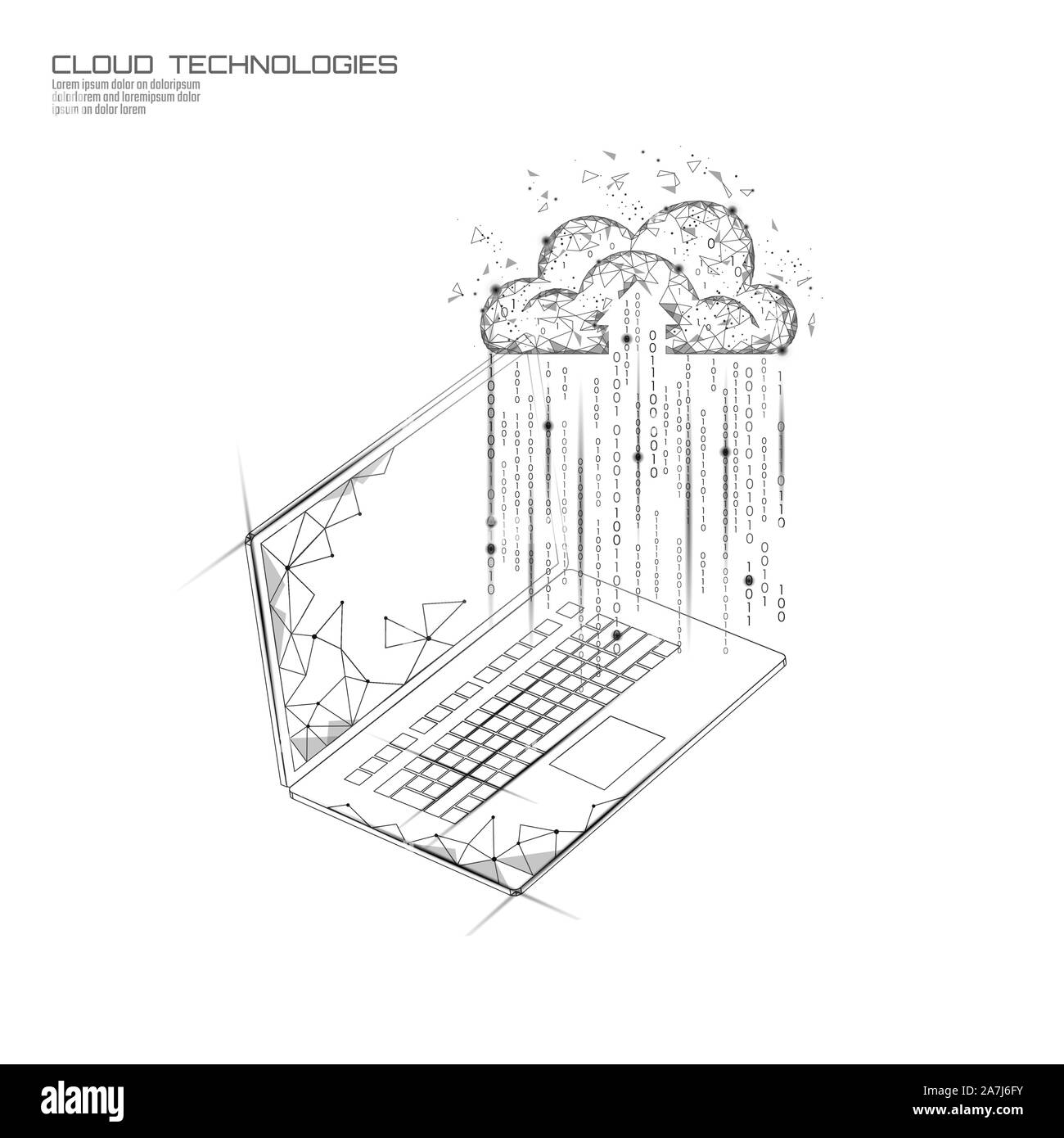 Cloud computing online storage low poly. Polygonal future modern internet business technology ...