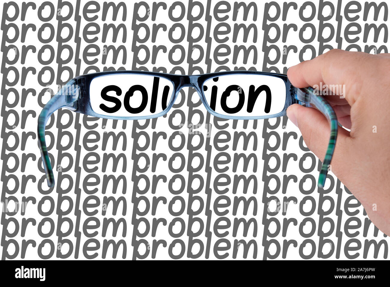Solution spotted among problems hands holding glasses focusing on ...