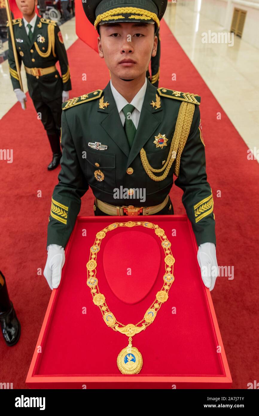 Medal of Friendship is demonstrated and held by a soldier at the ...