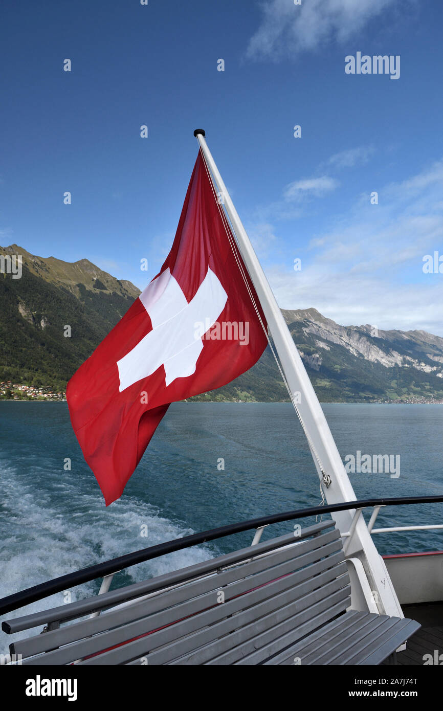 paddle steamer;swiss flag;lotschberg;brienzersee;switzerland Stock ...
