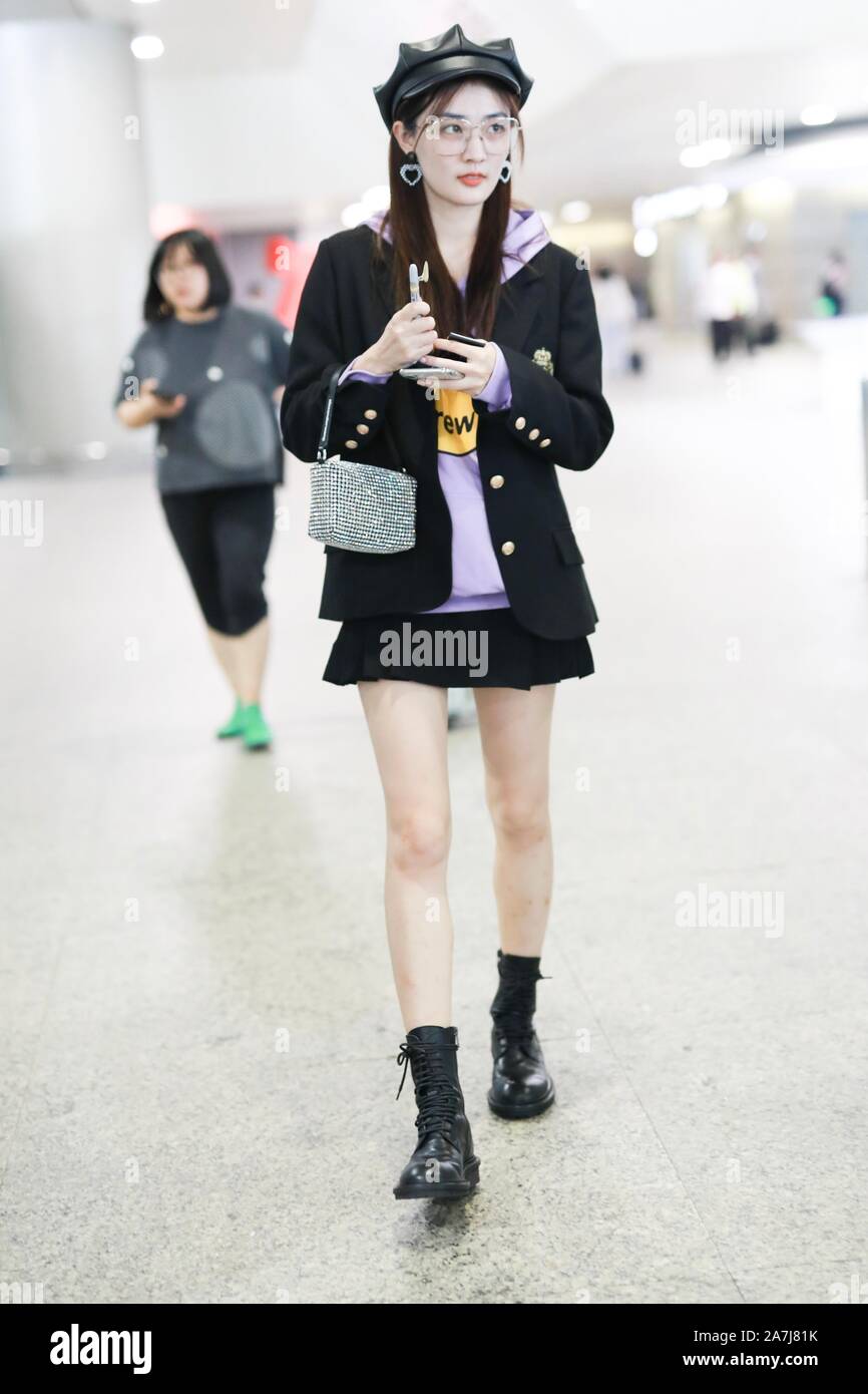 Chinese actress Xu Lu or Lulu Xu shows up at Shanghai Hongqiao Airport ...