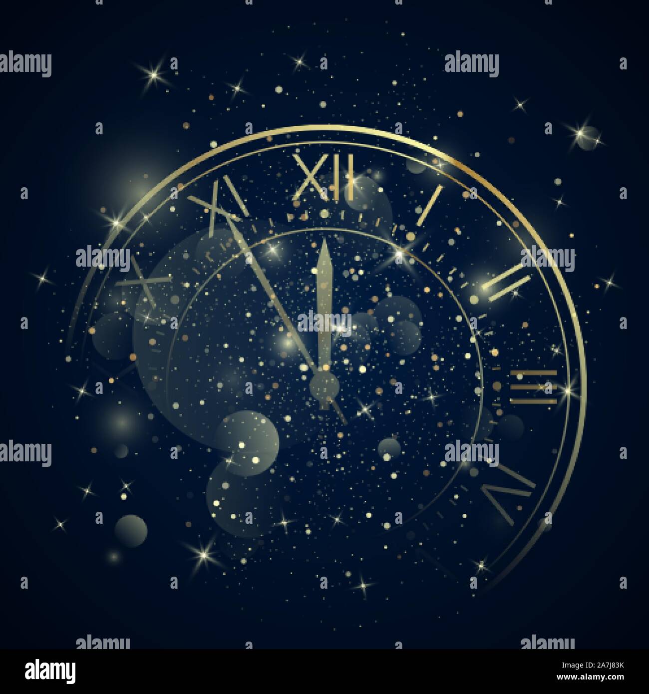 Golden Clock Dial with Roman Numbers on Magic Christmas Glitter ...